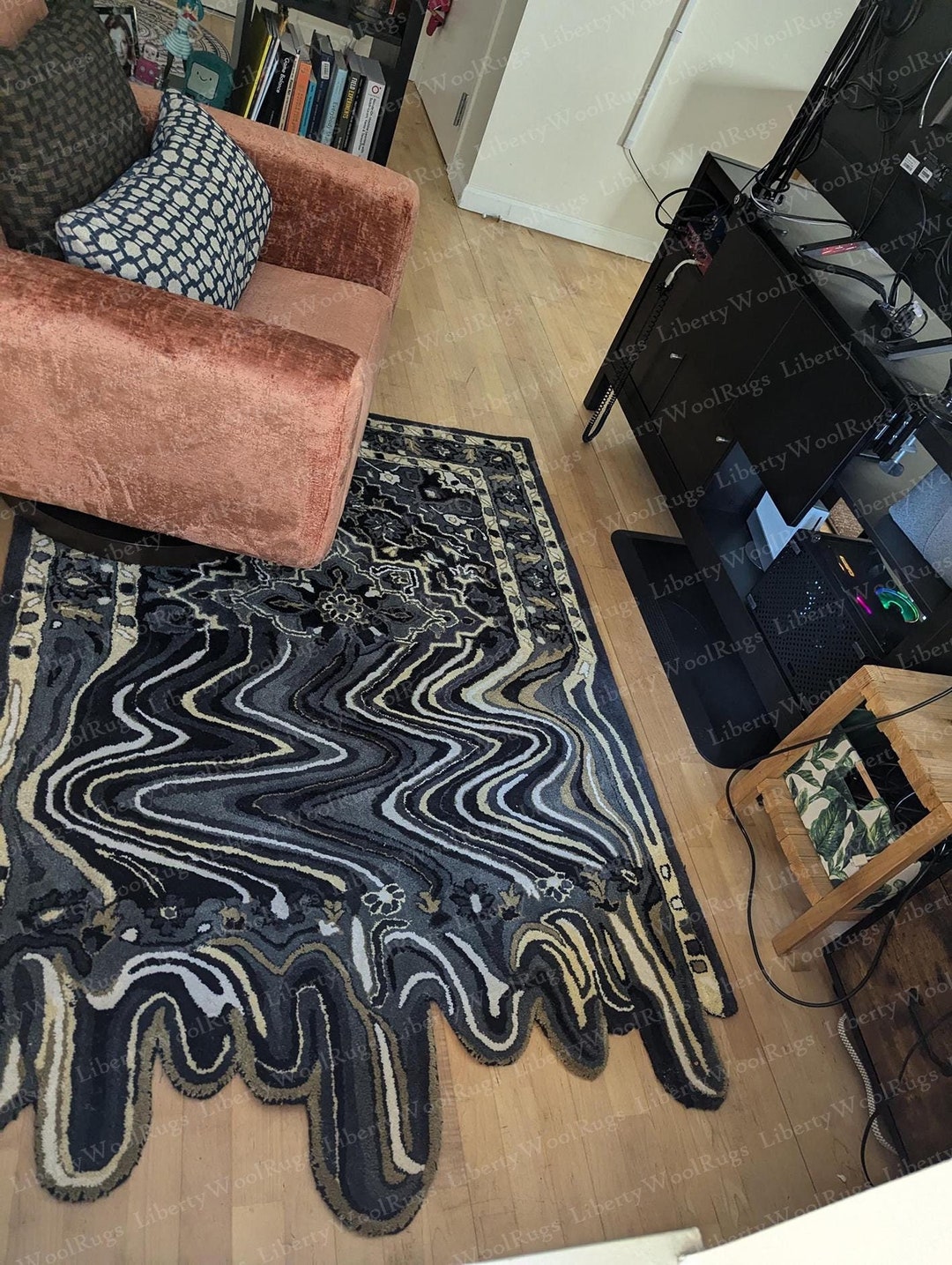 Irregular Shape Rug Black Melting Hand Tufted Woolen Area Rug for ...