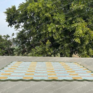 Scallop Blue & Green Tufted Wool Area Rug, Entryway Rug, Carpet for ...