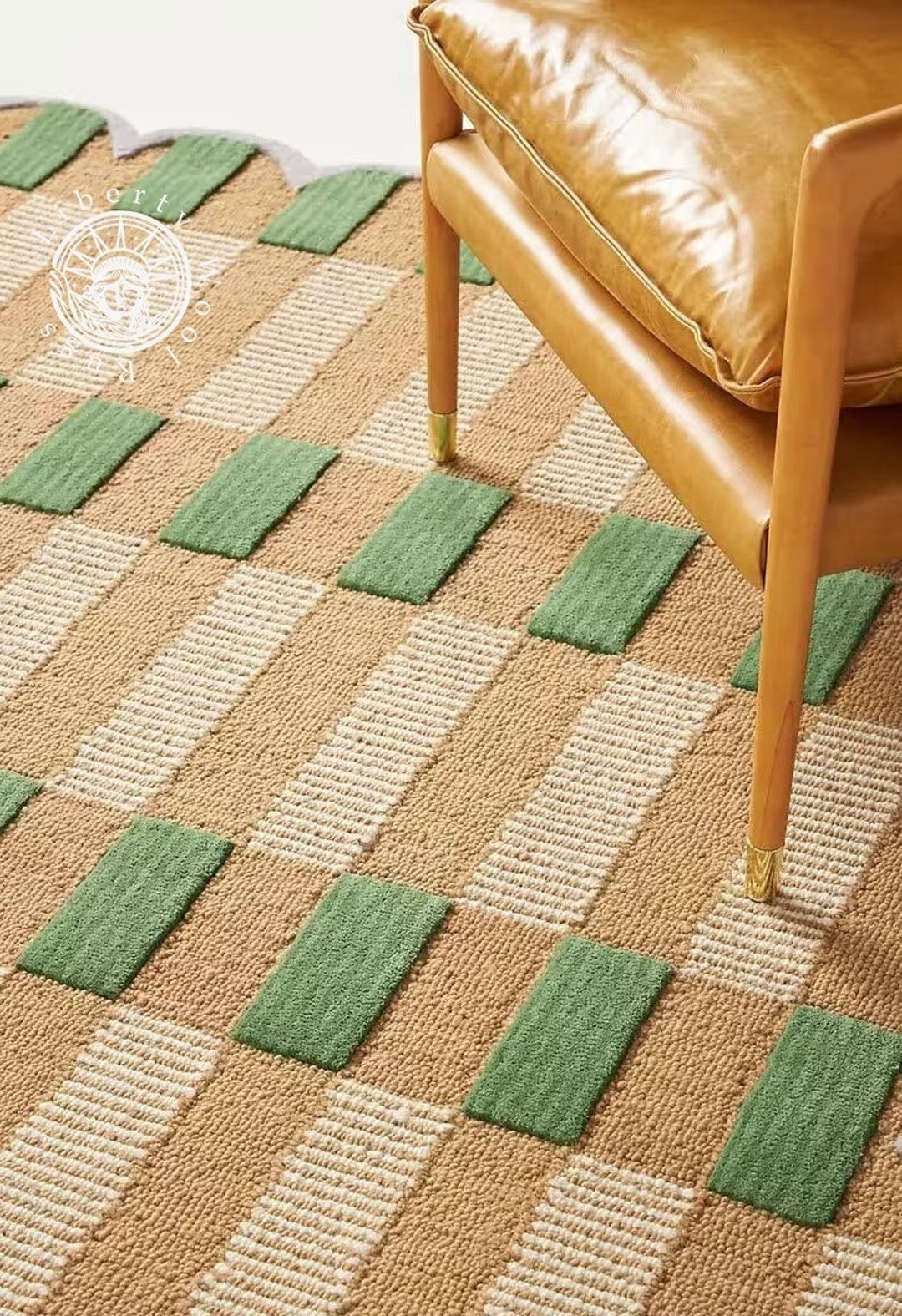 Plaid Rug, Green, Blue Tufted Wool Area Rug, Entryway Rug, Carpet for ...