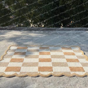 Scallop Blue & Green Tufted Wool Area Rug, Entryway Rug, Carpet for ...