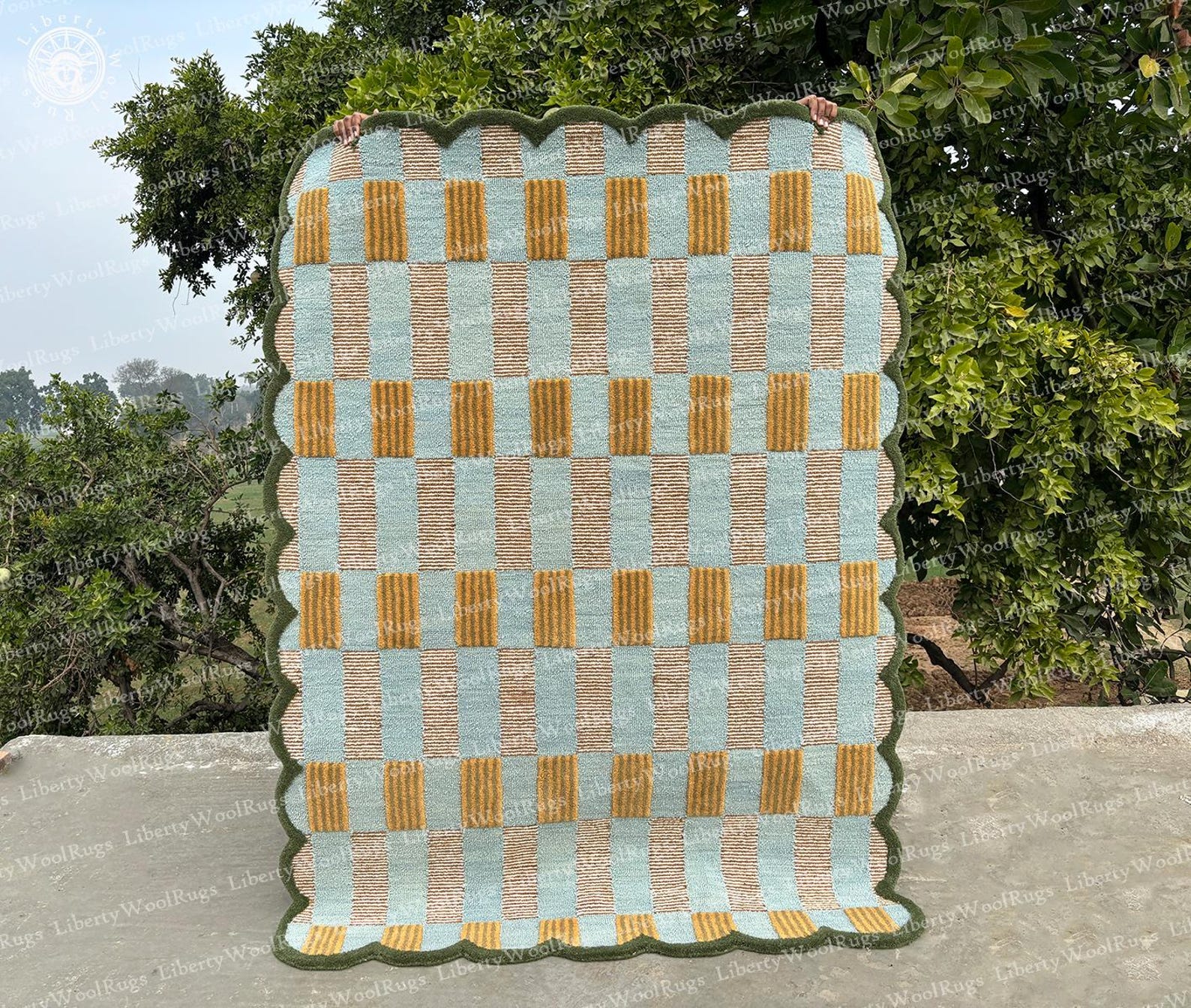 Scallop Hand-tufted Wool Rug, Blue & Green - Etsy