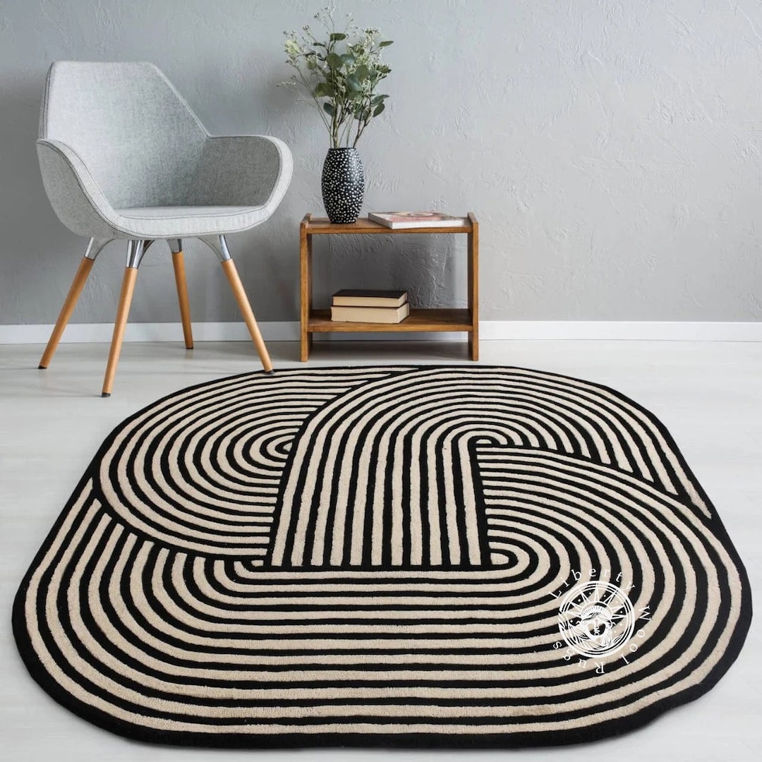 Soft Tufted Wool Rug, Area Rug 5x5, Modern Bedroom Rugs, Strip Rug ...