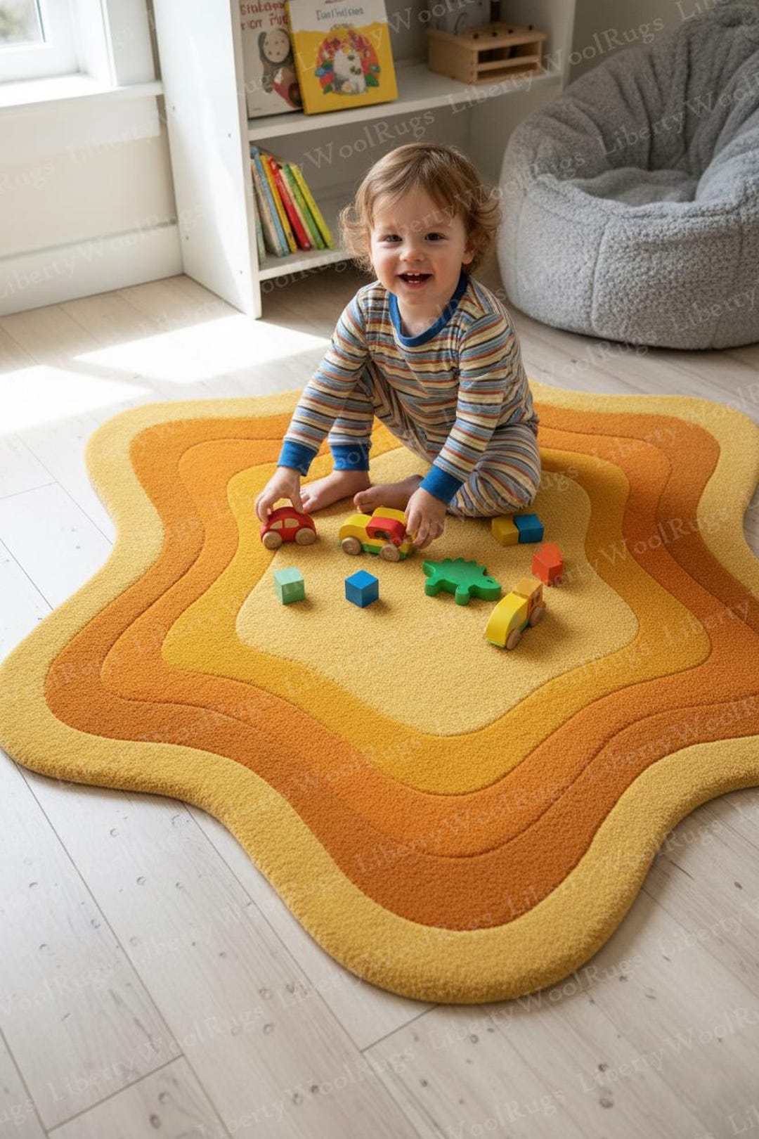 Irregular Wavy Sunburst Rug, Custom Organic Shape Accent Mat, Mid ...