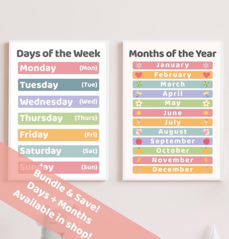 Bright Days of the Week Printable Poster- A1/A2/A3/A4 Digital Poster ...