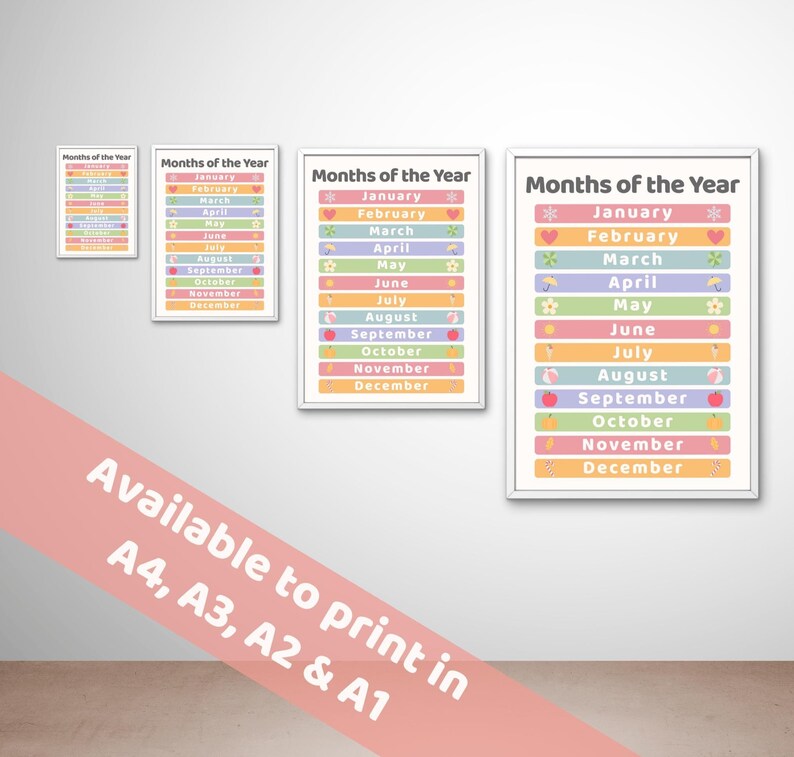 Bright Months of the Year Poster- A1/A2/A3/A4 Educational Wall Art ...