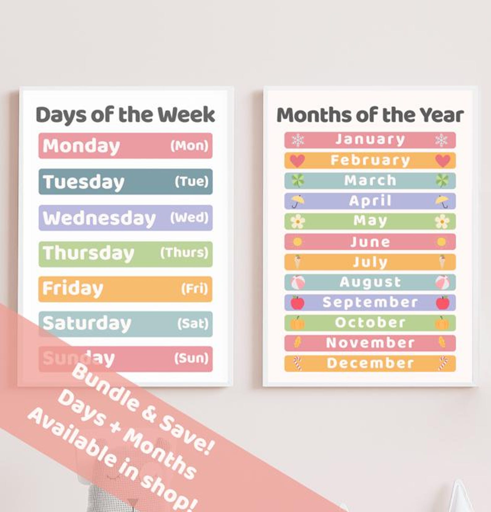 Bright Months of the Year Poster- A1/A2/A3/A4 Educational Wall Art ...