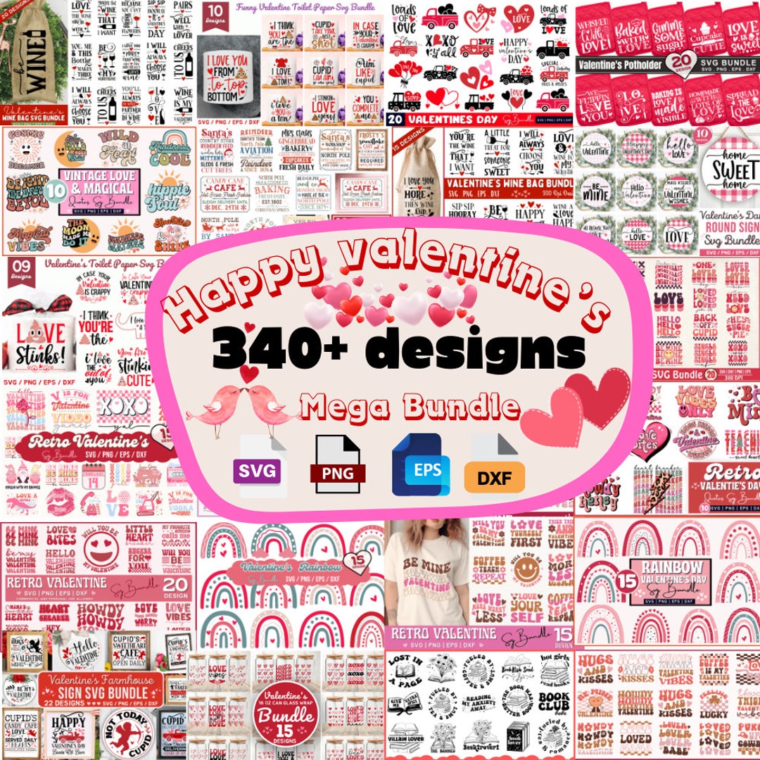 VALENTINE MEGA BUNDLE, Paquete svg de San Valentín, Diseños del Día de ...