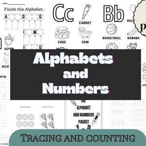 Alphabet and Numbers Tracing and Counting Activity Worksheets - Etsy