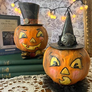 Melvin top Hat Pumpkin, Small Paper Mache Container OOAK - Etsy