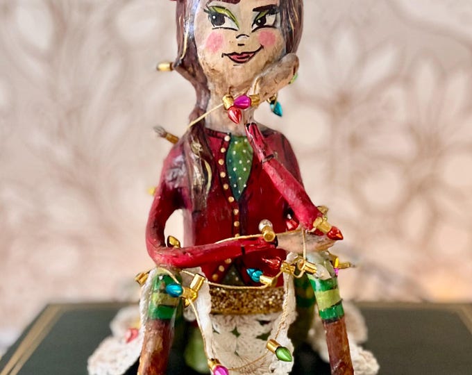 Elsa- North Pole Christmas Elf, Paper Mache Shelf Sitter OOAK - Etsy
