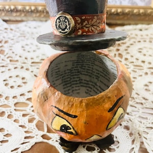 Melvin top Hat Pumpkin, Small Paper Mache Container OOAK - Etsy