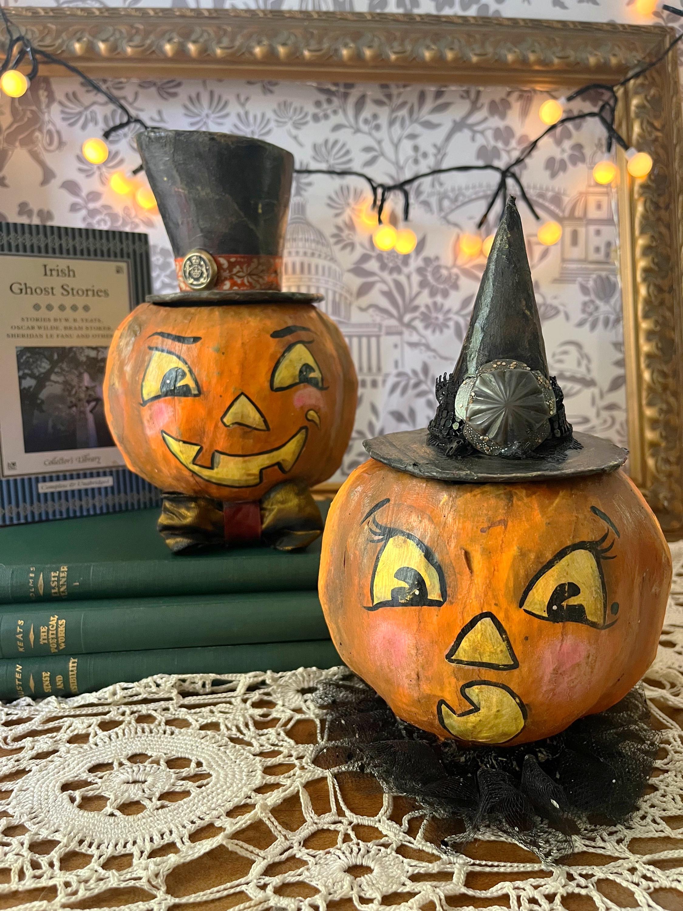 Edna -pumpkin Witch With Hat Top, Small Paper Mache Container OOAK - Etsy