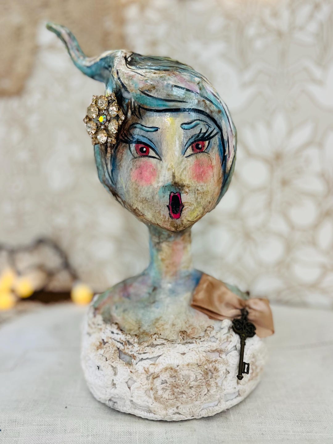 Klara -paper-mâché Figurine Sculptural Head Bust, Halloween Ghost Girl ...