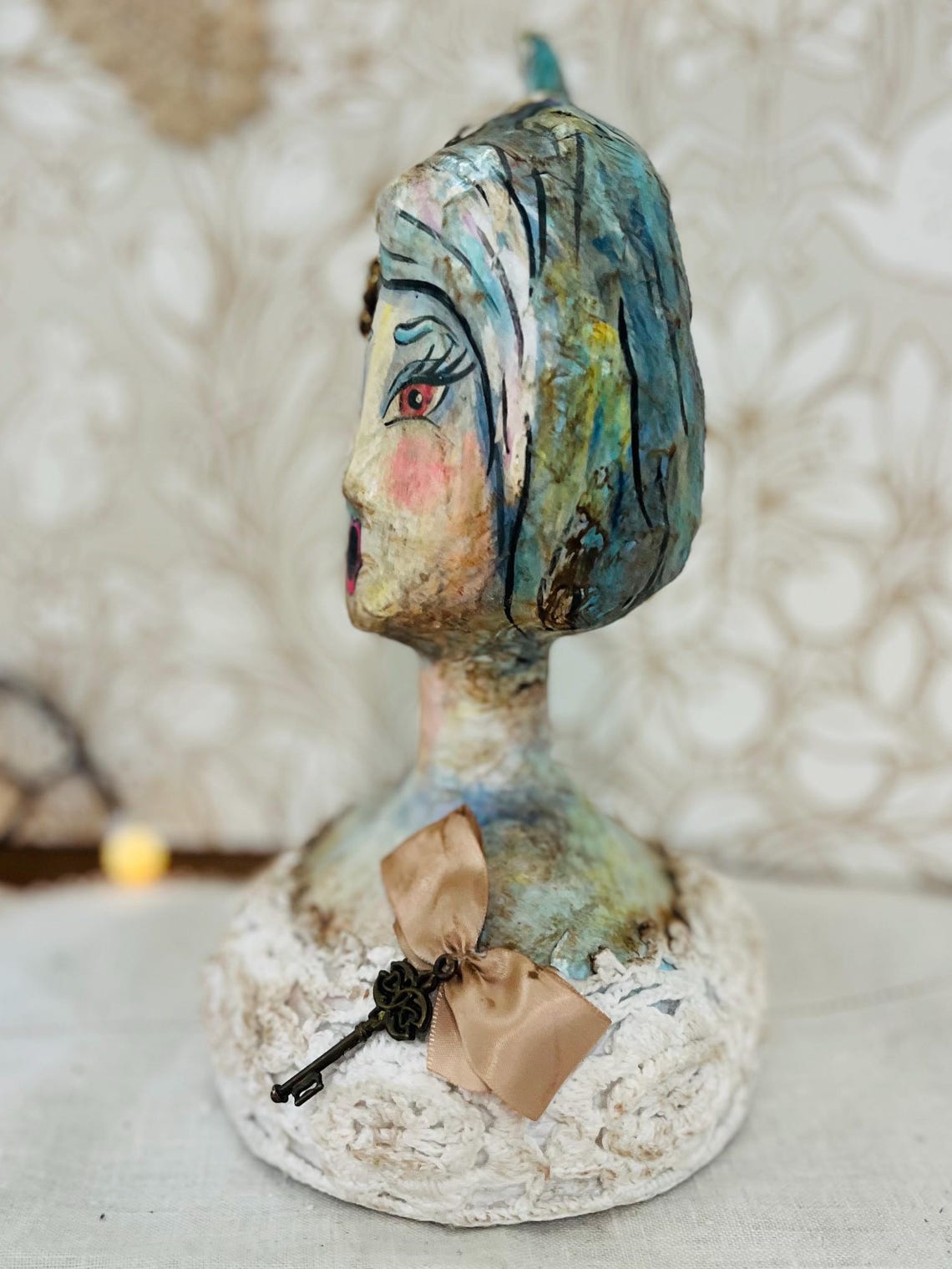 Klara -paper-mâché Figurine Sculptural Head Bust, Halloween Ghost Girl ...