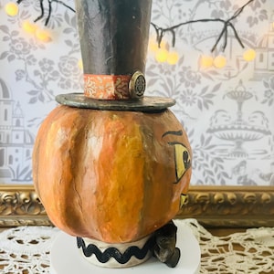 Melvin top Hat Pumpkin, Small Paper Mache Container OOAK - Etsy