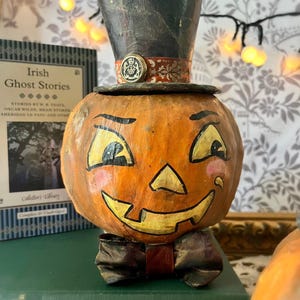 Melvin top Hat Pumpkin, Small Paper Mache Container OOAK - Etsy