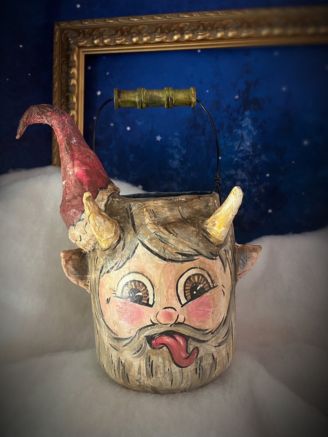 Krampus “felix” Elf Medium Paper Mache & Repurposed Bucket OOAK - Etsy