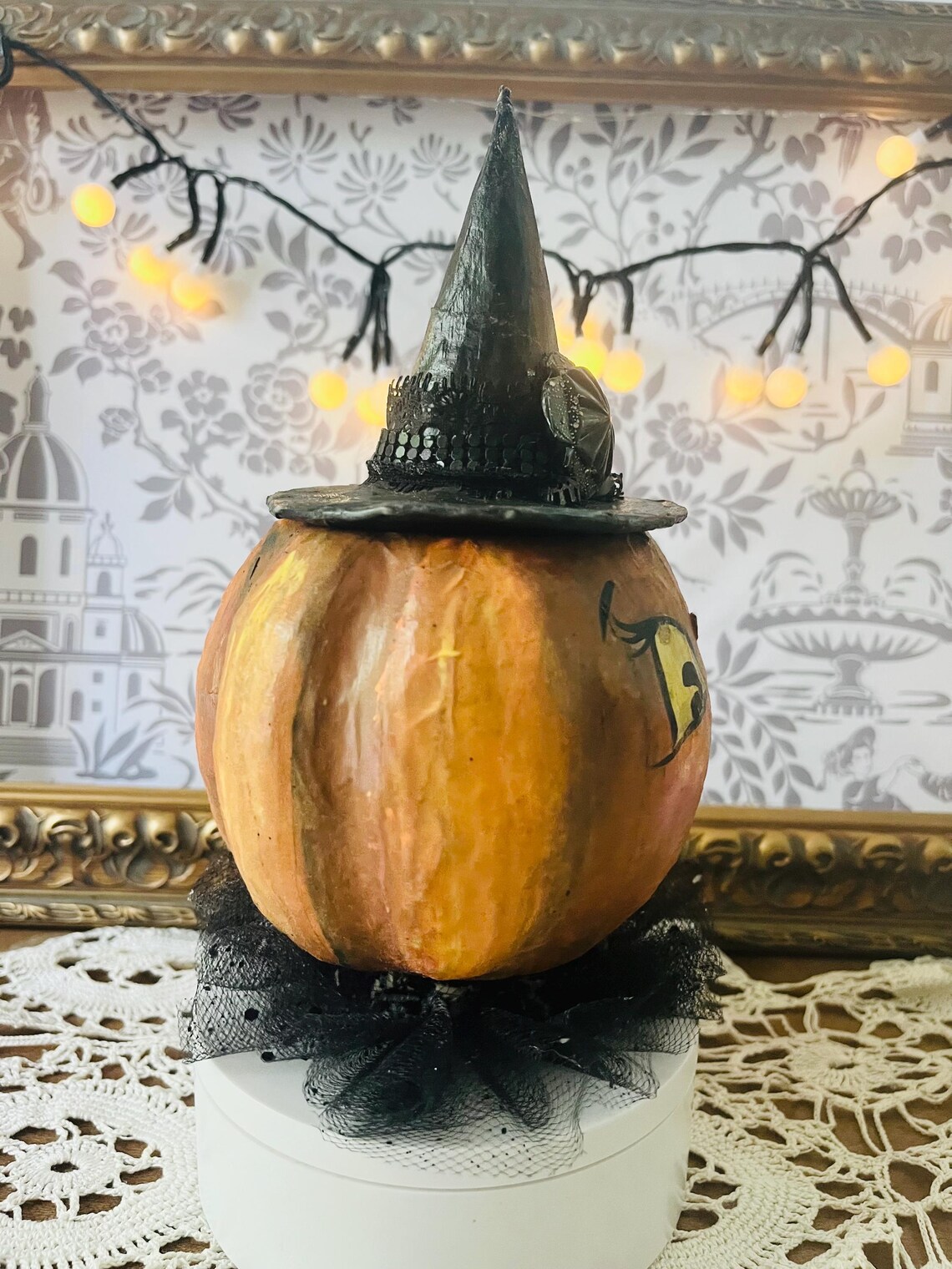 Edna -pumpkin Witch With Hat Top, Small Paper Mache Container OOAK - Etsy