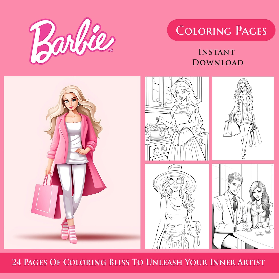 24 Barbie Doll Printable Coloring Pages - Etsy