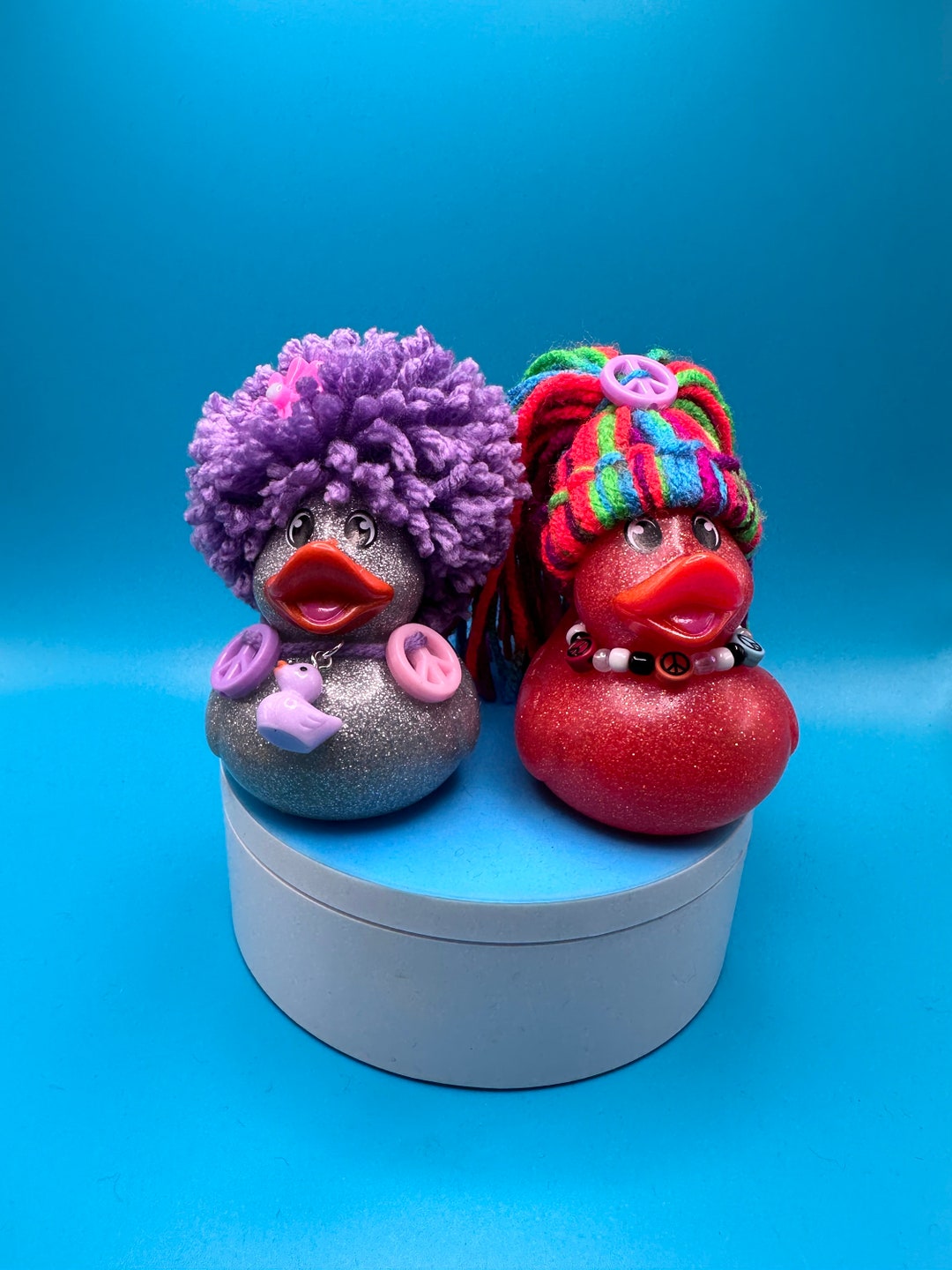 RUBBER DUCKS, Adorable Hippy Ducks, Handmade Yarn Hair, Super Cute and ...