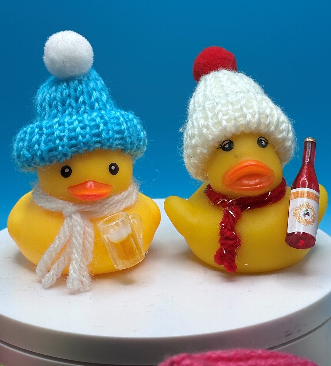 Rubber Ducks Ready for Wintertime With a Beer Mug or Wine Bottle ...