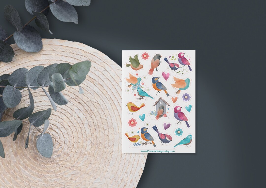 Cute Birdies Sticker Sheet Watercolor Stickers Birds Stickers Washi ...