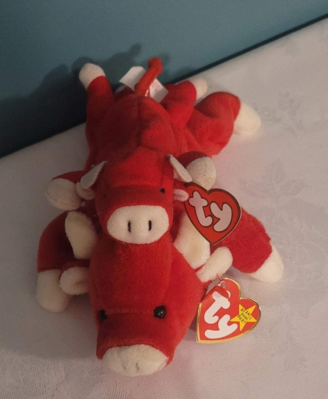 1995 Ty Beanie Baby Snort and 1993 Teenie Beanie Snort - Etsy