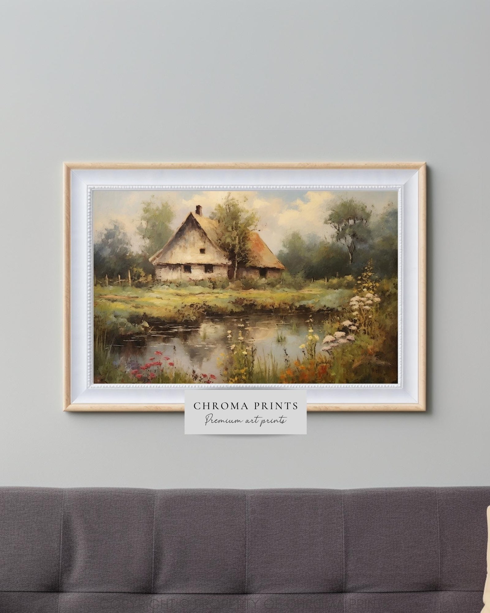 Vintage Cottage Landscape Painting | Vintage Rustic Country Art ...