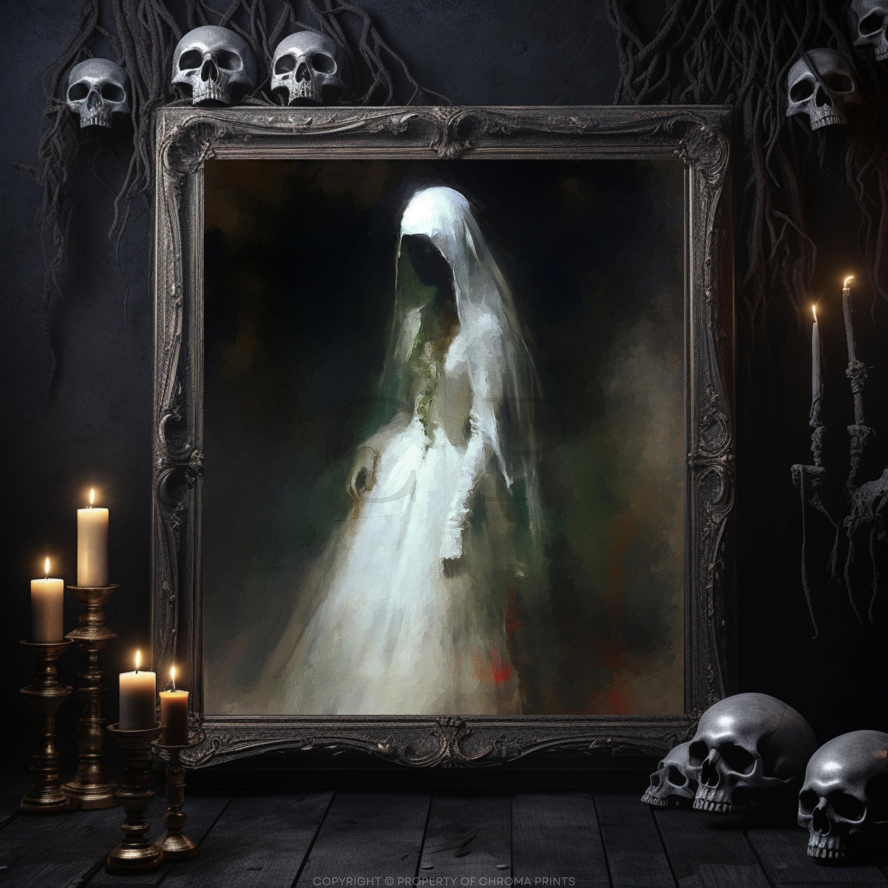 Victorian Ghost Bride Painting, Dark Victorian Era Artwork, Gothic ...