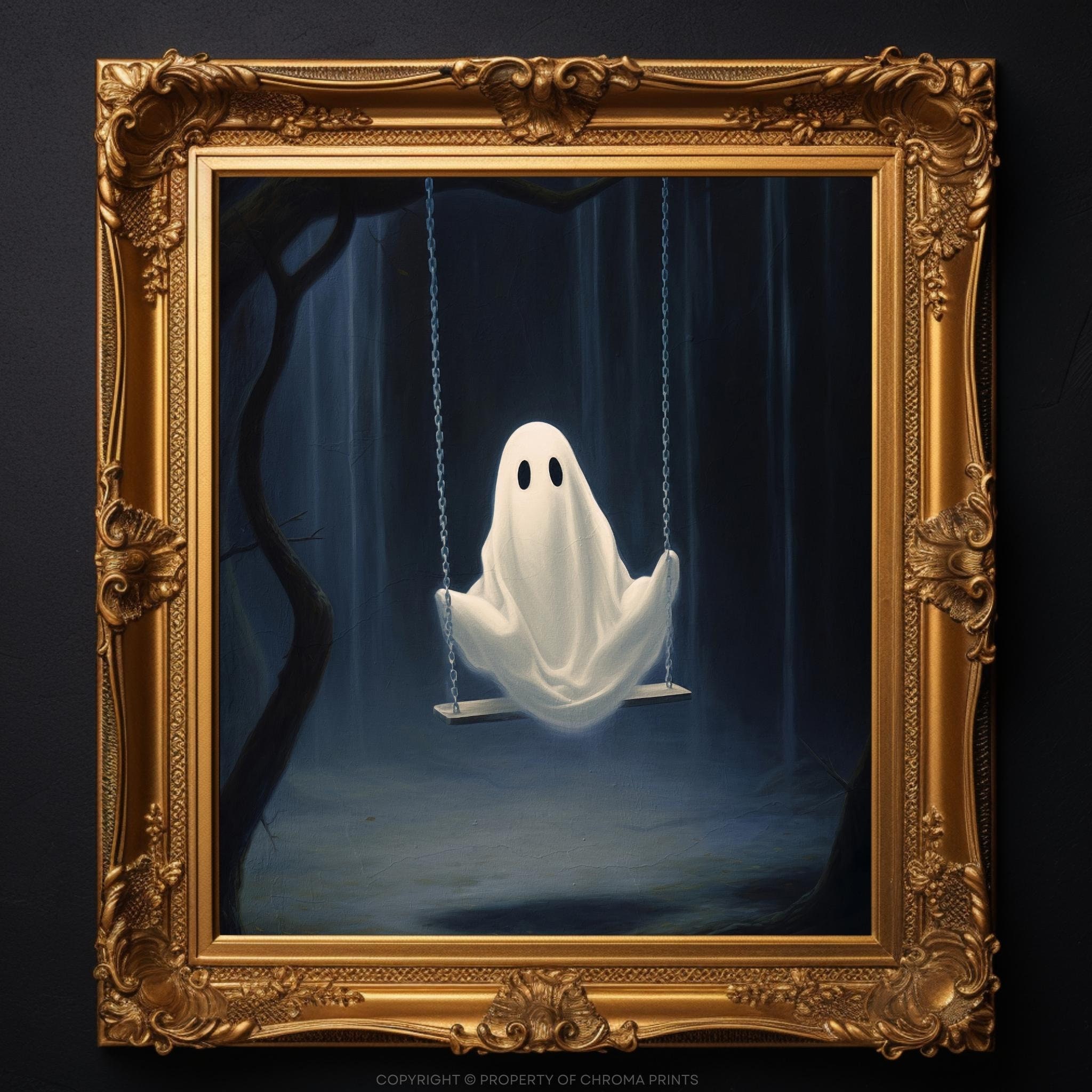 Ghost on the Swing Poster Cute Spooky Gothic Art Print Dark Academia ...