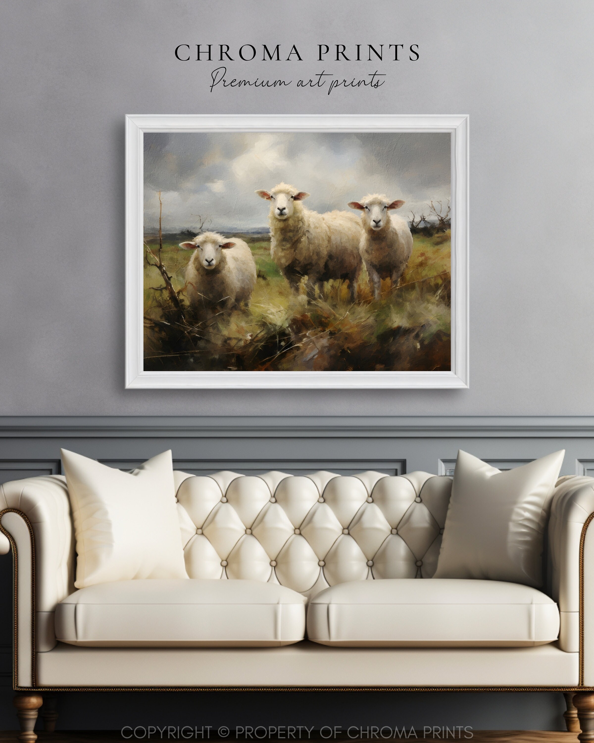 Charming Sheep Painting, English Countryside Landscape Print, Farmhouse ...