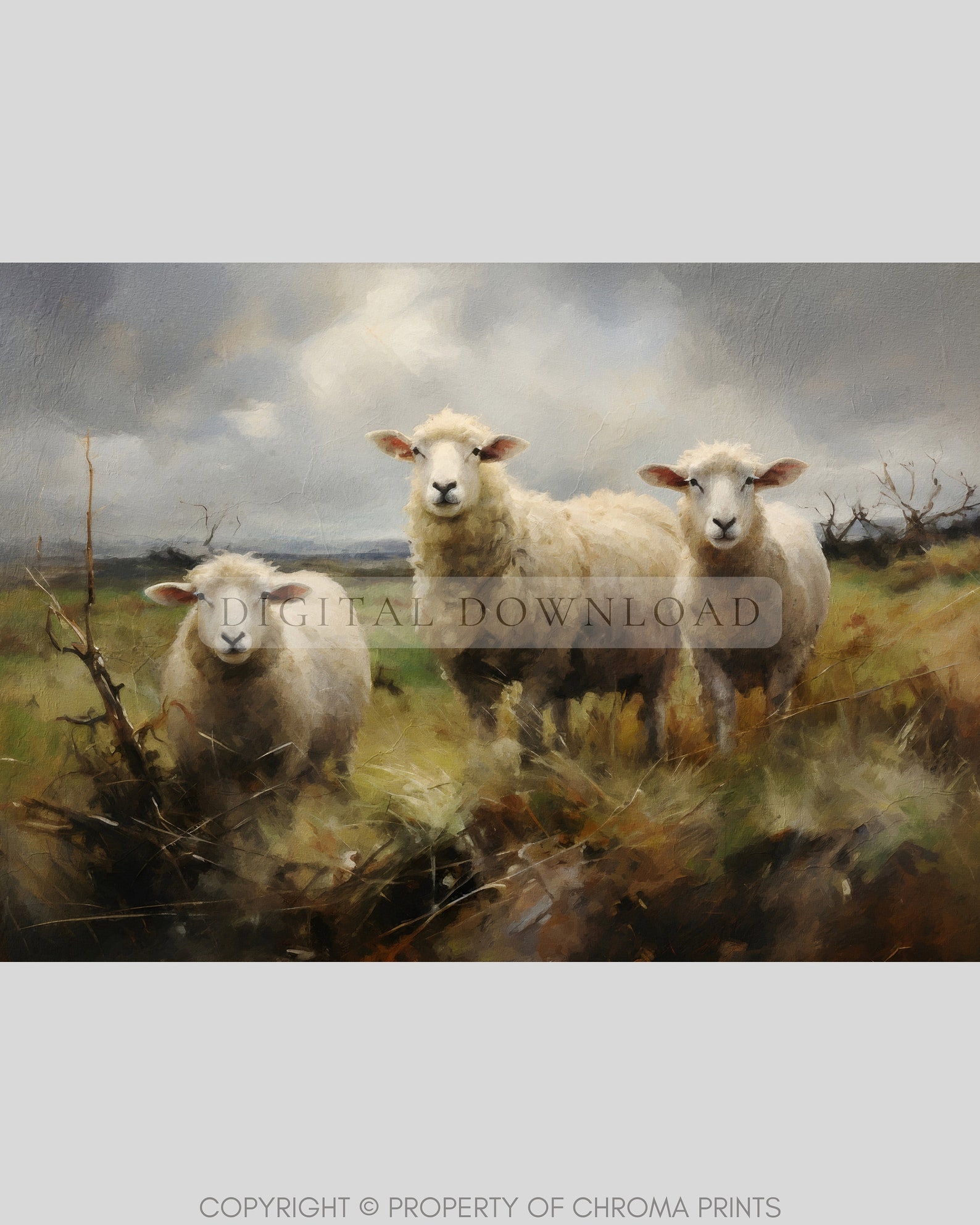 Charming Sheep Painting, English Countryside Landscape Print, Farmhouse ...