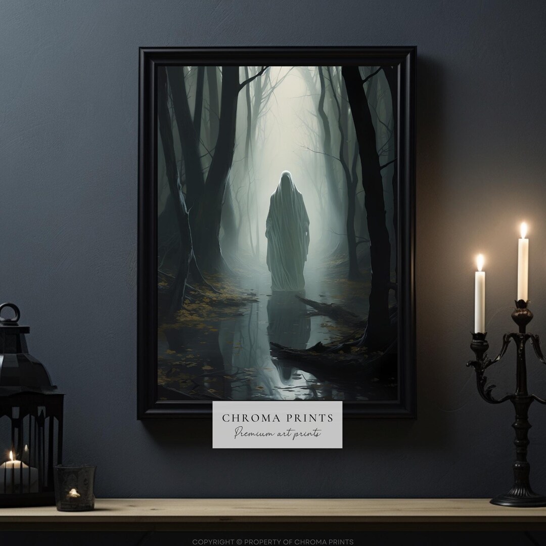 Haunted Forest Ghost Print | Halloween Dark Wall Art | Spooky Academia ...