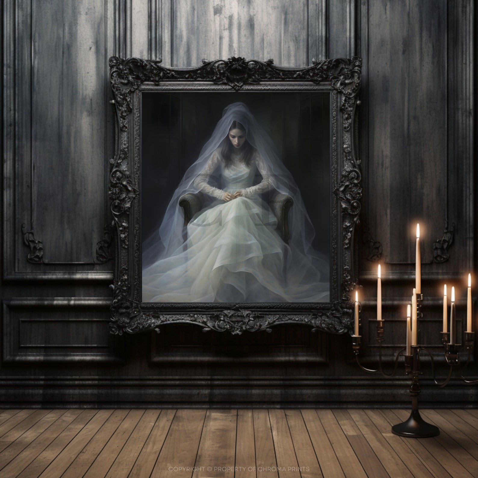 Gothic Bride Art Print Victorian Haunted Mansion Dark Academia Wall ...
