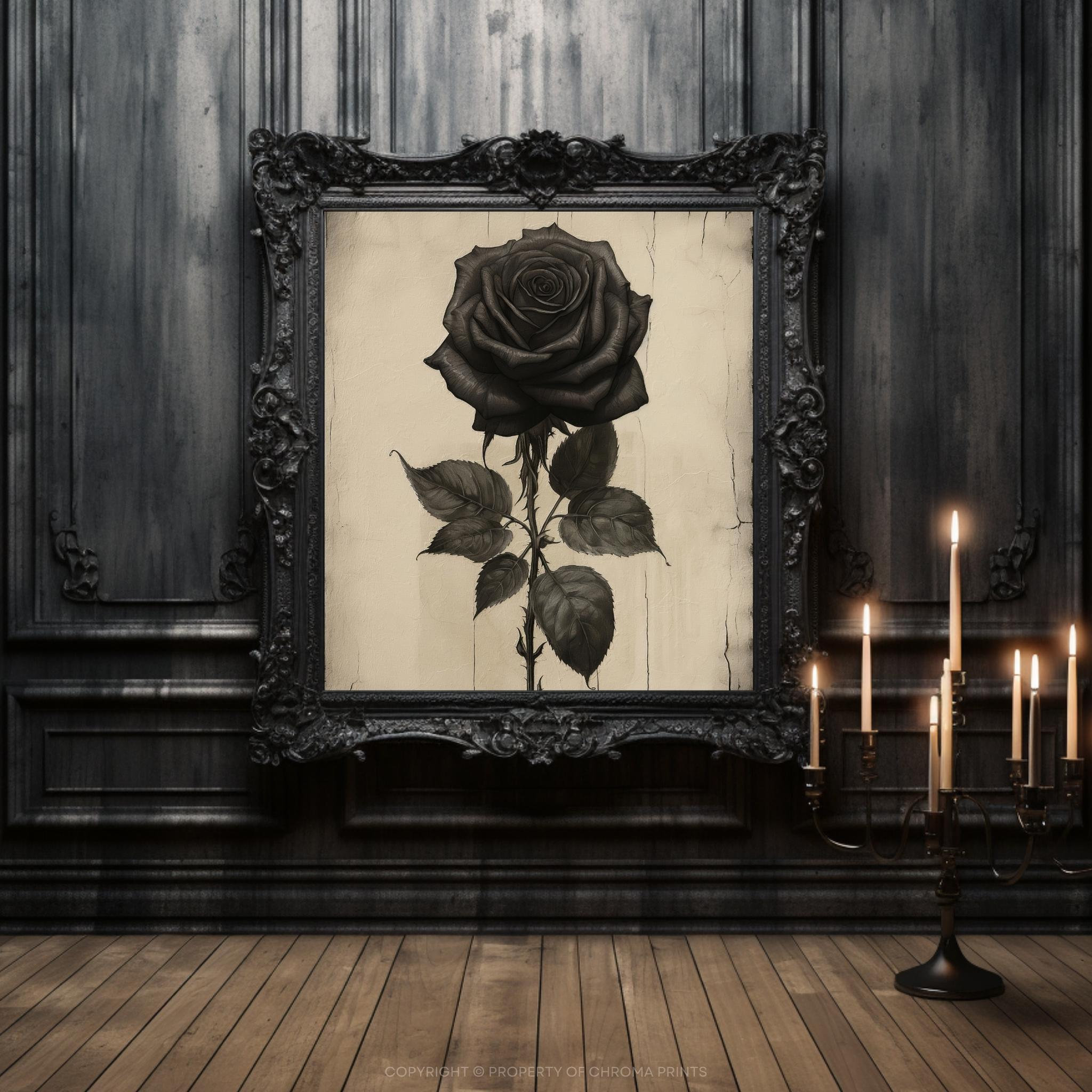 Black Rose Painting Print Vintage Artwork Gothic Victorian Dark ...