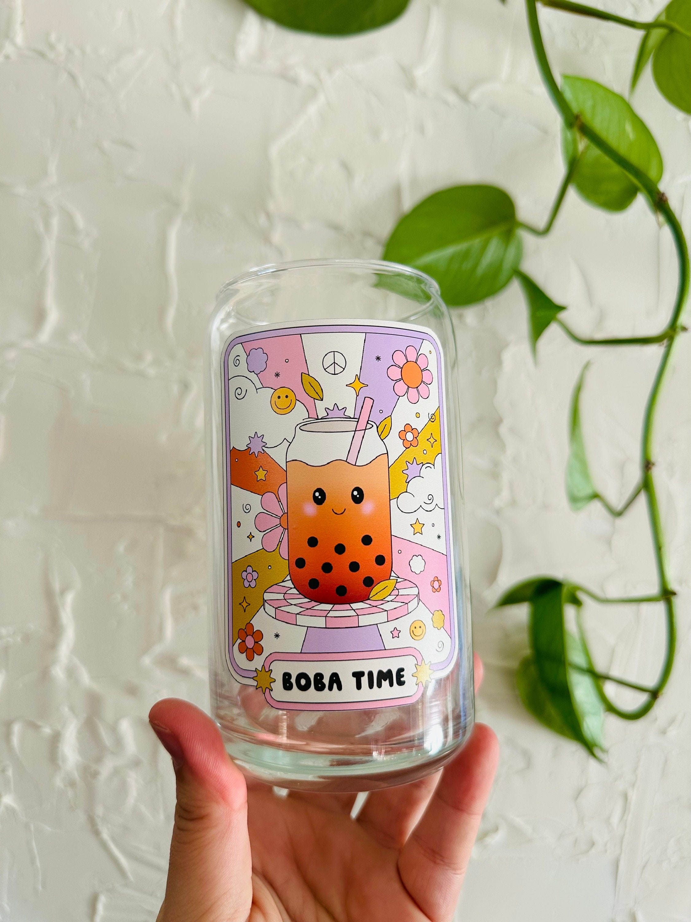 16 Oz Cute Boba Glass Cup| Boba Glass Cup| Gift Idea| Gift for Her ...