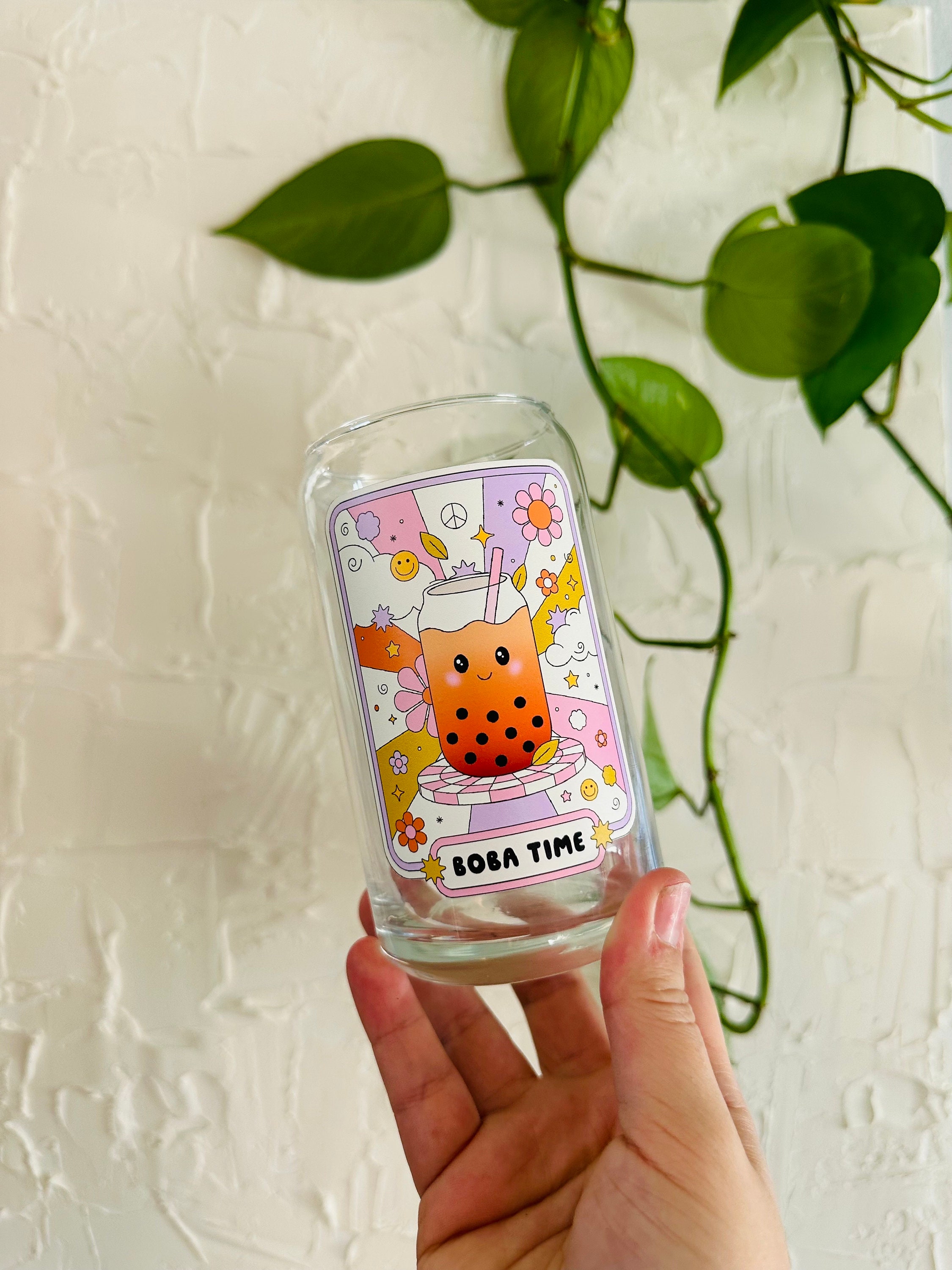 16 Oz Cute Boba Glass Cup| Boba Glass Cup| Gift Idea| Gift for Her ...