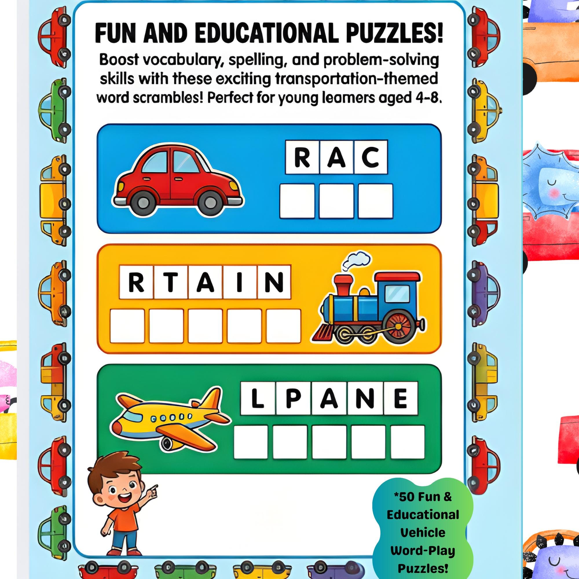 Transportation Word Scramble Printable Vehicle Spelling Game ...