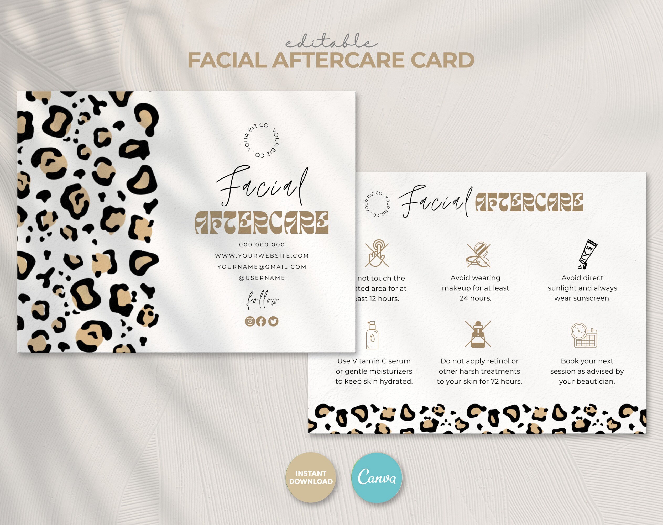 Facial Aftercare Cards: Printable Salon Treatment Guide (canva Template ...