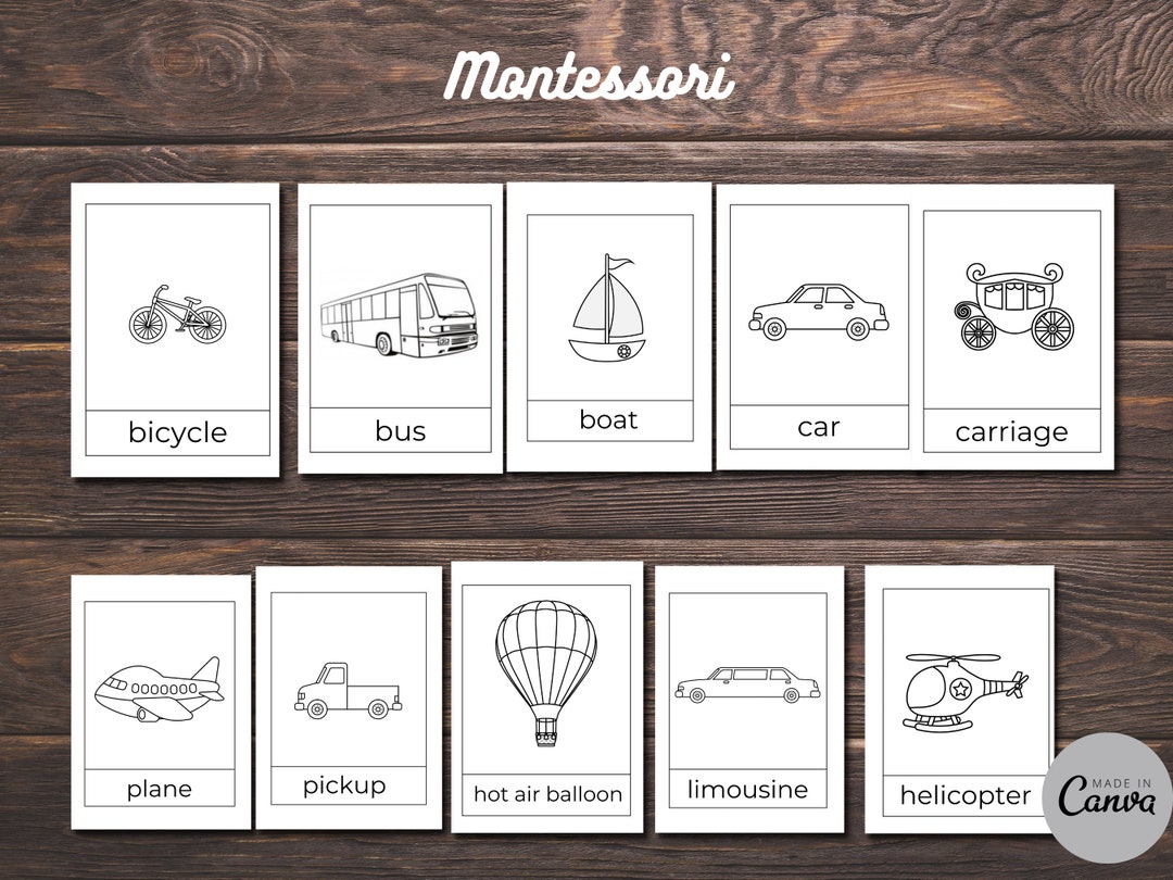 FLASHCARDS FOR KIDS - Vehicles Cards, Montessori Cards, Montessori ...