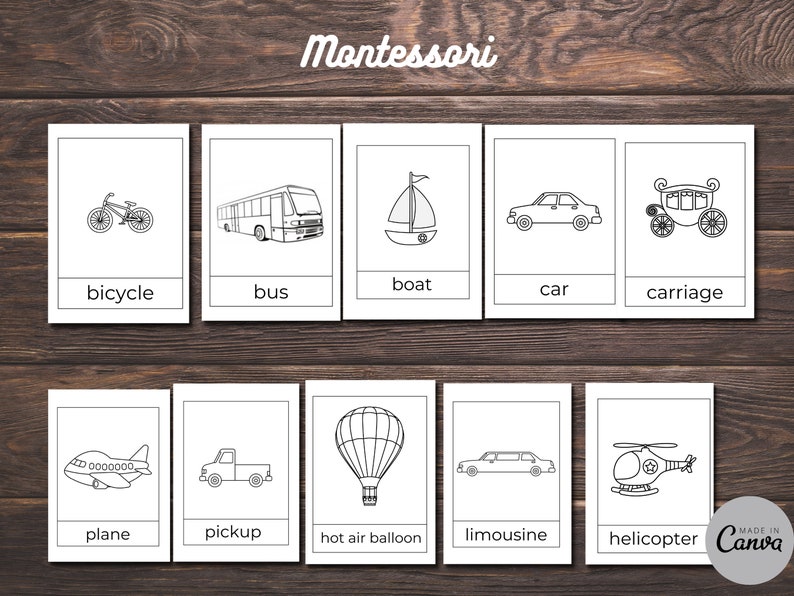 Montessori Vehicle Flashcards for Kids | Printable Car & Animal Cards ...
