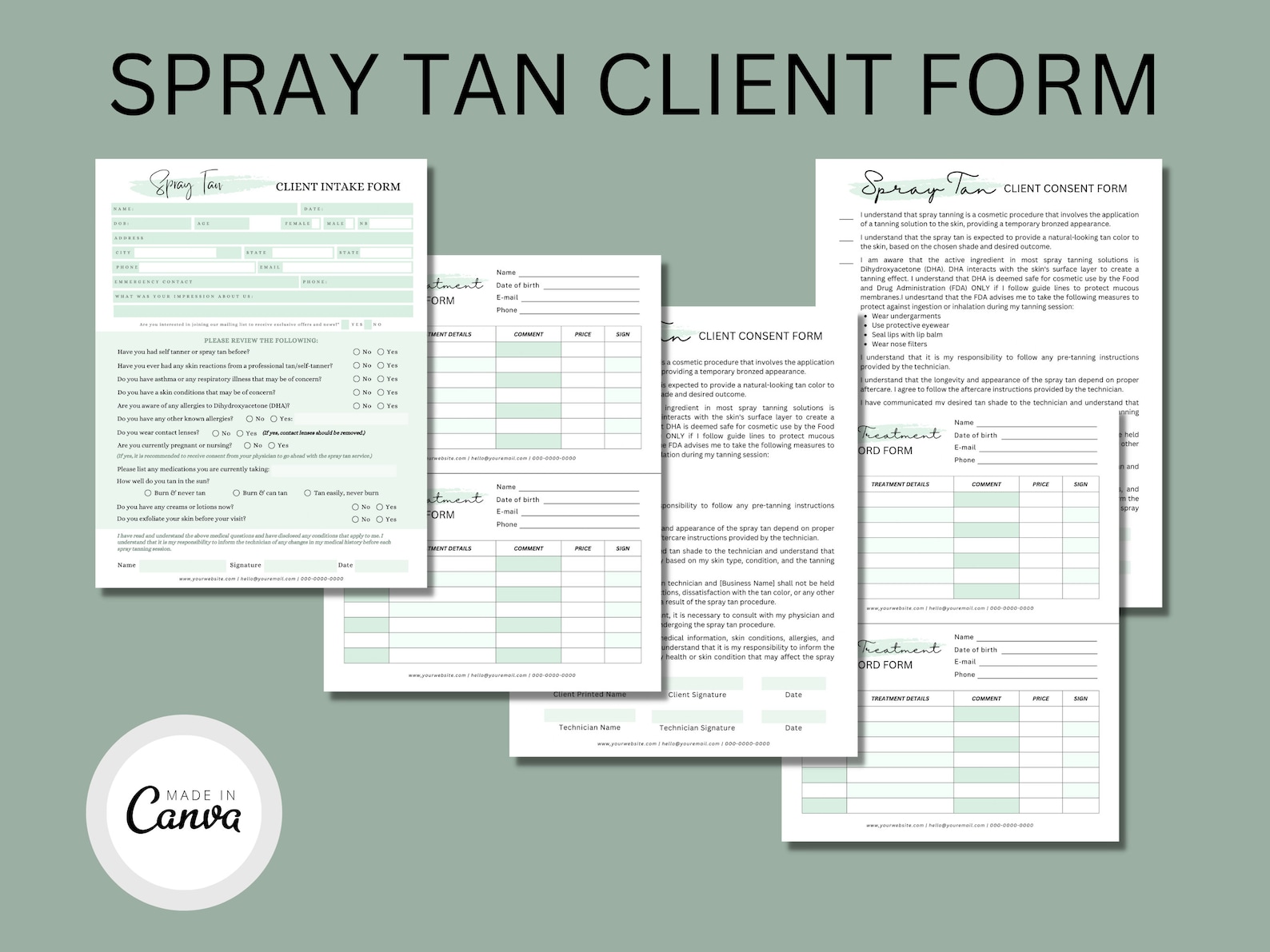 Editable Spray Tan Client Intake Form: Printable Spa Consultation ...