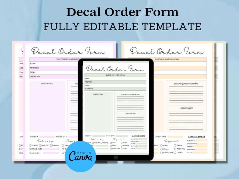 Editable Decal Order Form Template: Small Business (canva) - Etsy Australia