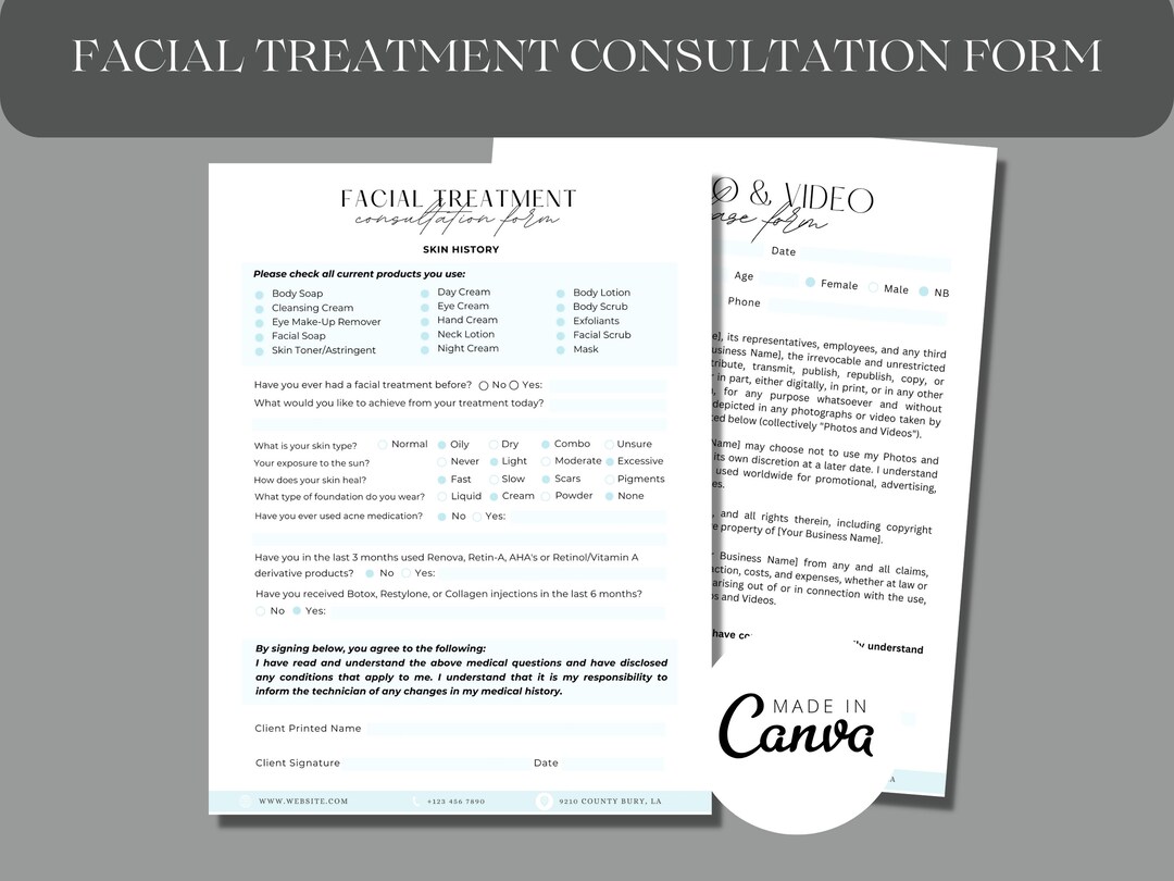Facial Intake Form Template: Skincare Consultation (canva Editable, 8 ...
