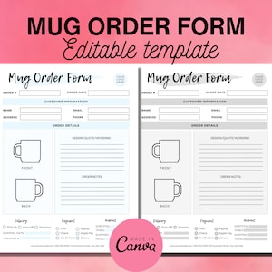 Mug Order Form Editable Mug Order Form Coffee Cup Printable Order Form ...