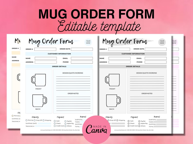 Mug Order Form Template: Editable Small Business Form (canva) - Etsy