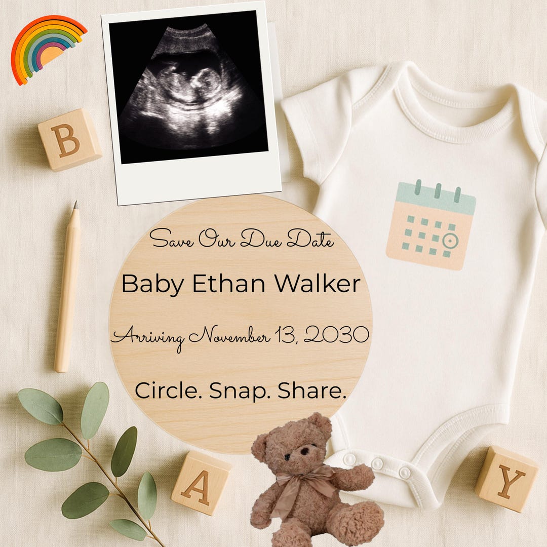 Due Date Pregnancy Announcement Flat Lay Editable Template Digital ...