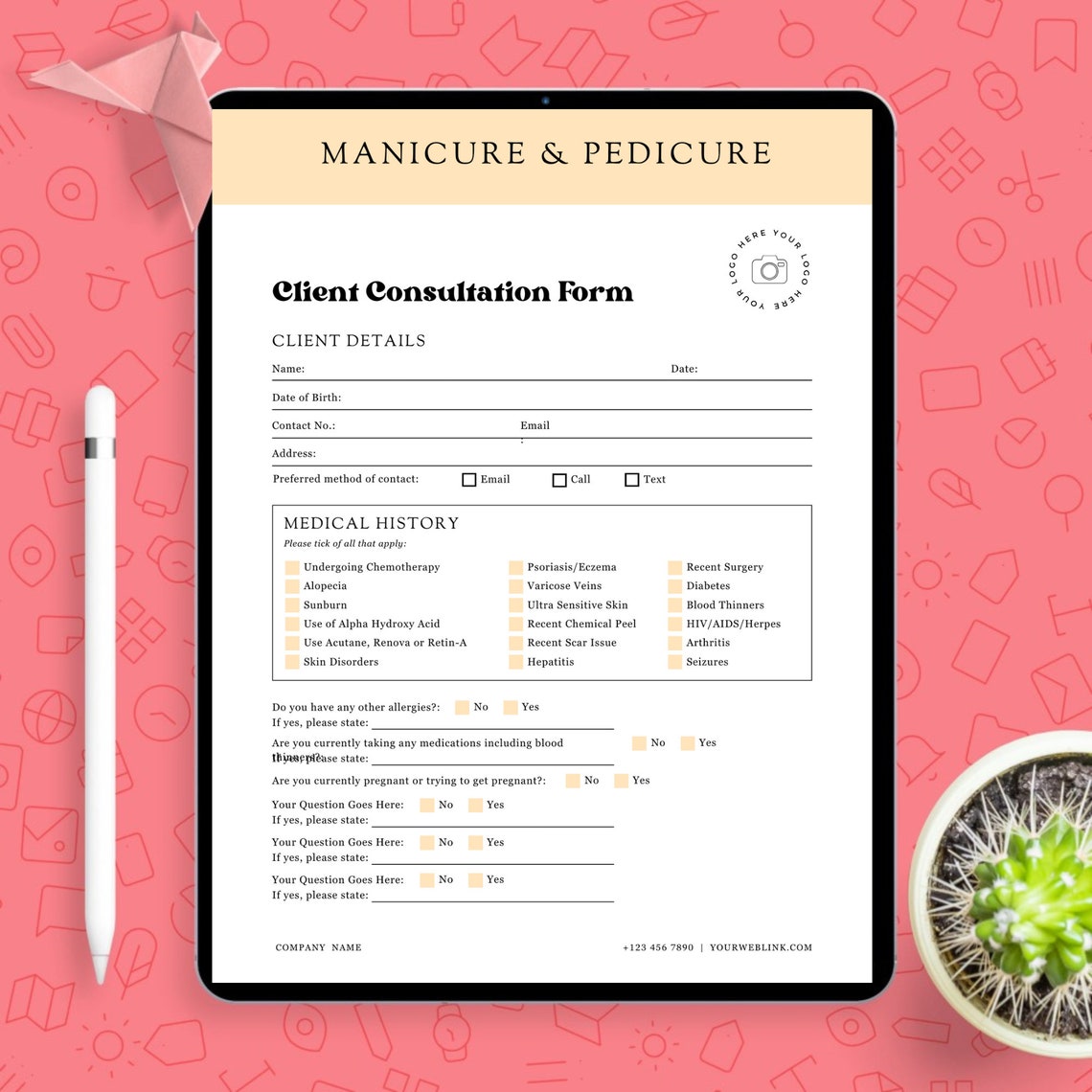 Nail Salon Client Intake Forms – Editable Templates (digital) - Etsy