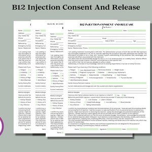 B12 Consent Form for Vitamin B12 Injections, Client Forms, Professional Esthetician Template ...