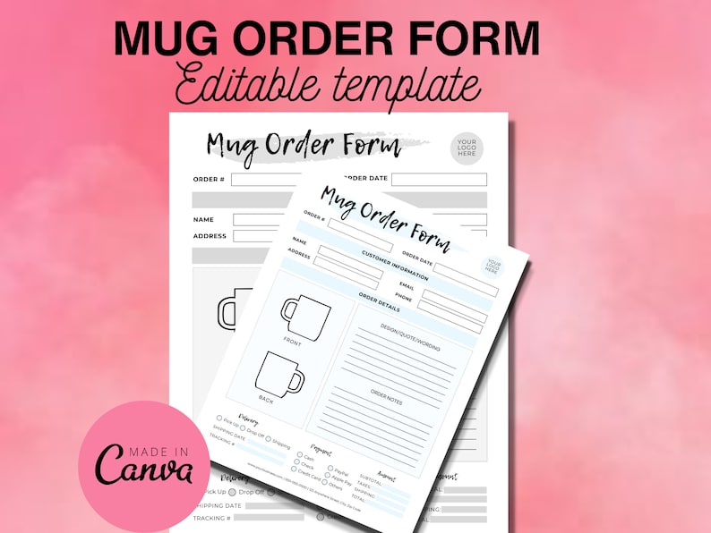 Mug Order Form Editable Mug Order Form Coffee Cup Printable Order Form ...